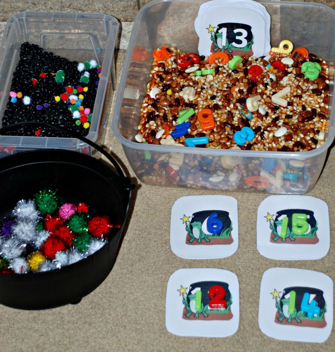 Counting and sensory tubs with some cauldron fun | ofamily learning ...