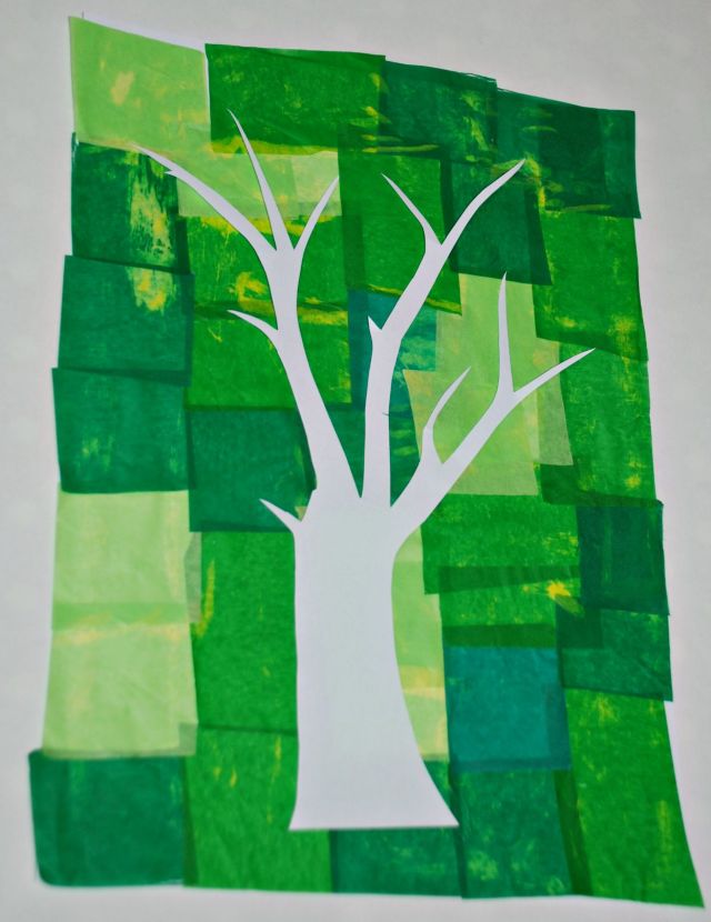 Tissue paper pictures with trees | ofamily learning together