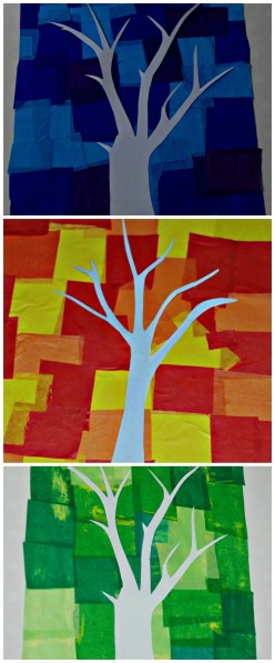 Tissue paper pictures with trees | ofamily learning together