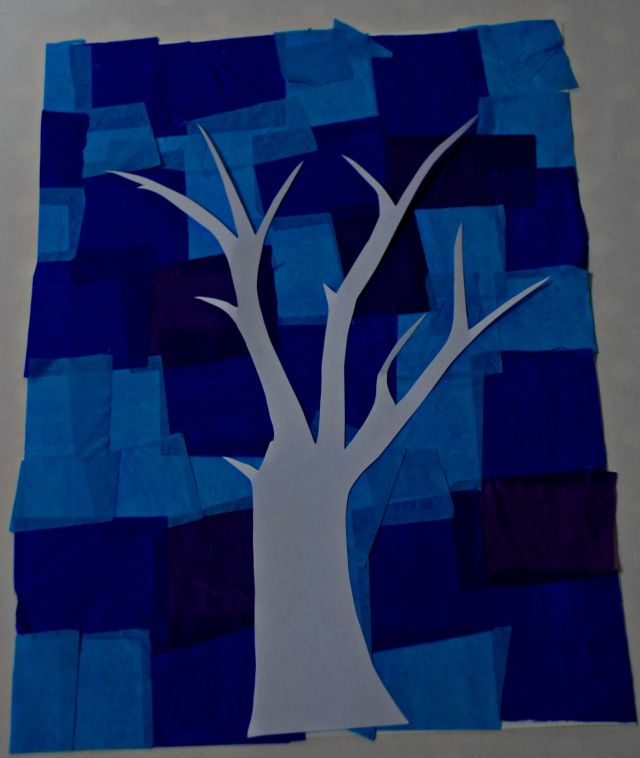Tissue paper pictures with trees | ofamily learning together