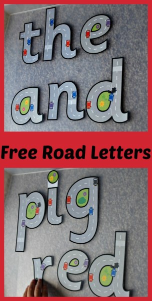 Practicing words with Road themed letters | ofamily learning together