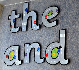 Practicing words with Road themed letters | ofamily learning together