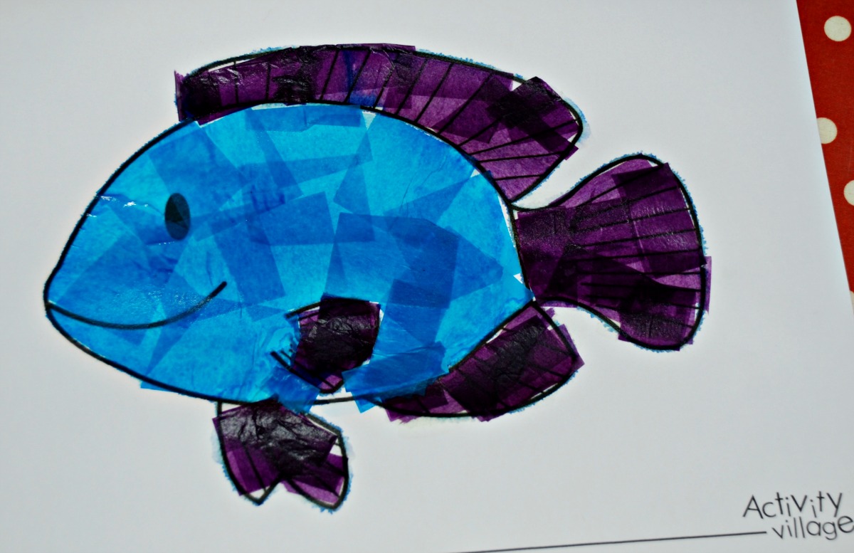 Fish and Turtle Tissue paper art | ofamily learning together