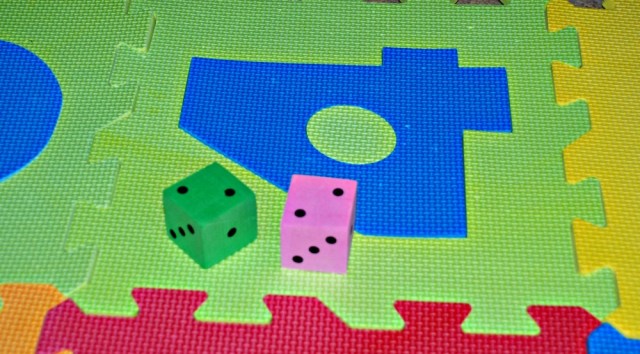 Foam dice, hopscotch mat and a whiteboard | ofamily learning together