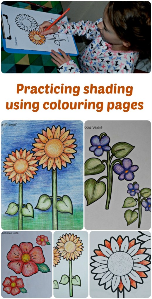 Practicing shading with flower colouring pages | ofamily learning together