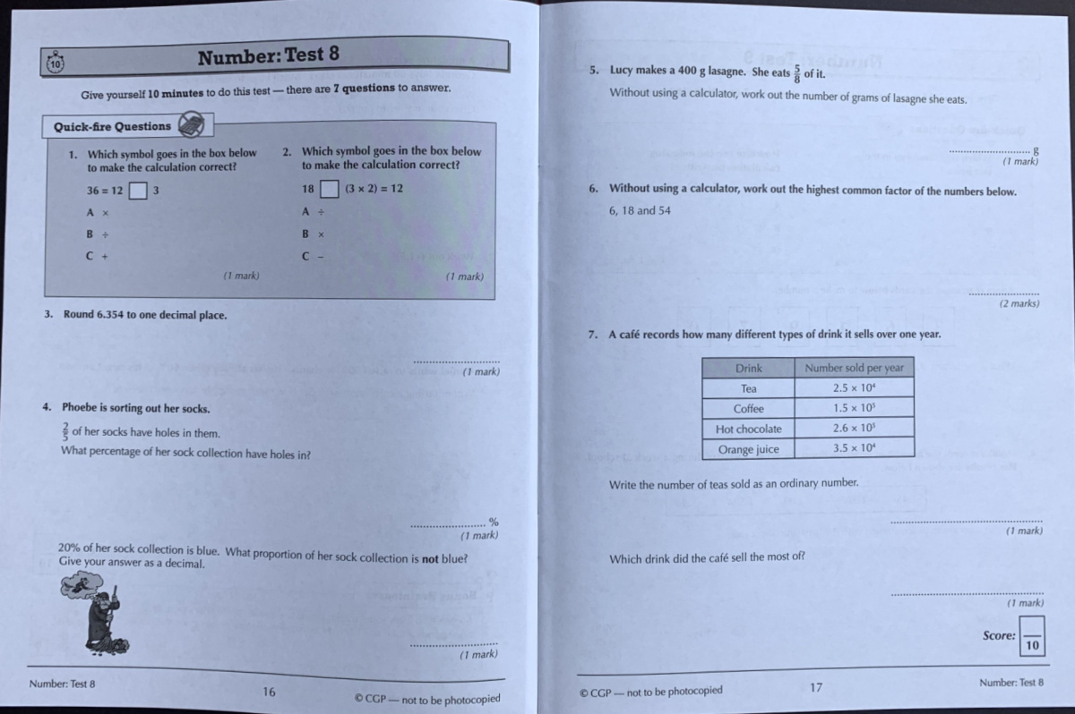 Key Stage 3 Maths, 10 minute test books from CGP | ofamily learning ...