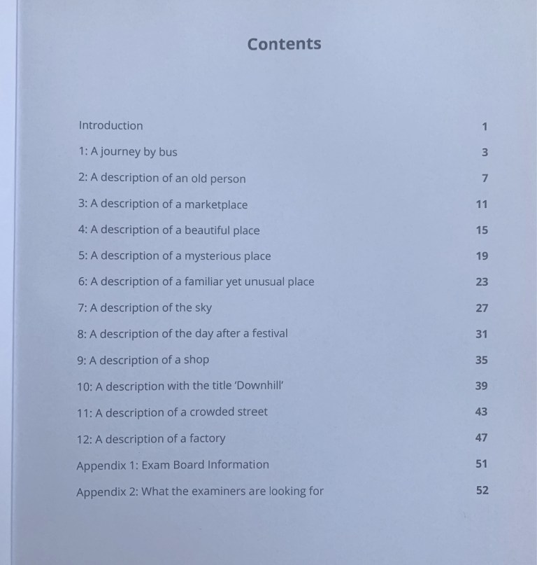 GCSE English Language Descriptive Writing Model Answers in a book ...